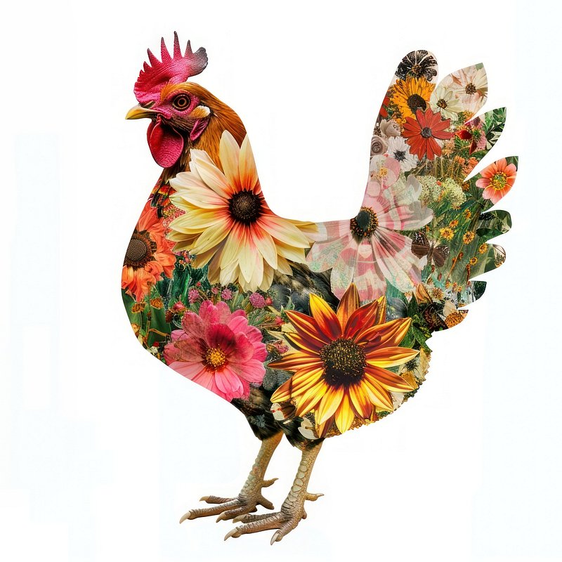 Flower Collage chicken poultry rooster | Free Photo Illustration - rawpixel