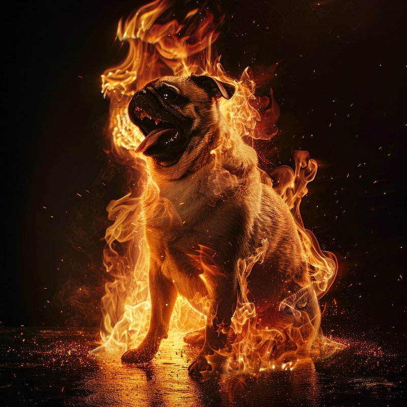 roaring pug dog flame fire | Free Photo - rawpixel