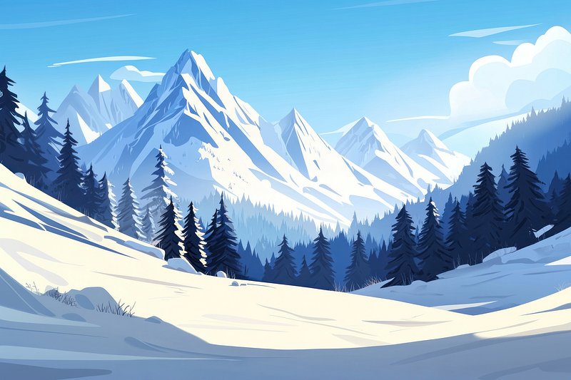 Snowy mountains trees illustration landscape. | Free Photo Illustration ...