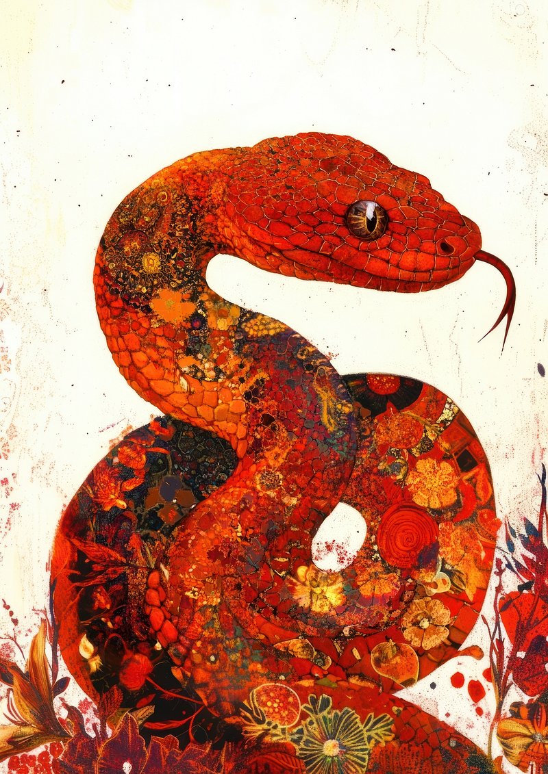 Snake art red illustration. | Free Photo Illustration - rawpixel
