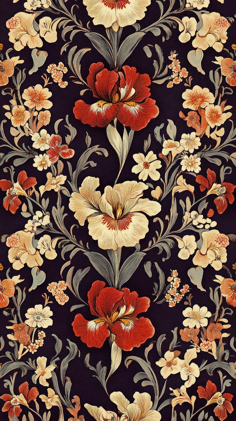 Vintage maximalist wallpaper iris pattern | Free Photo Illustration ...