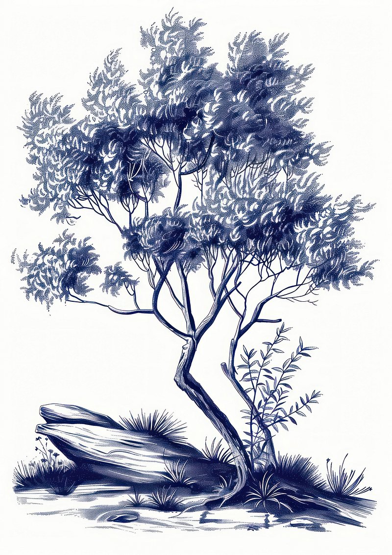 PNG Tree drawing blue art | Free PNG - rawpixel