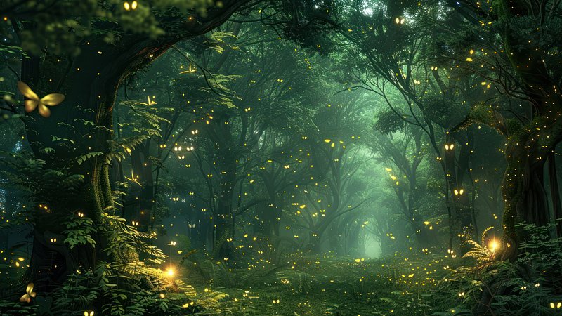 Mythical forest fireflies firefly green | Premium Photo Illustration - rawpixel