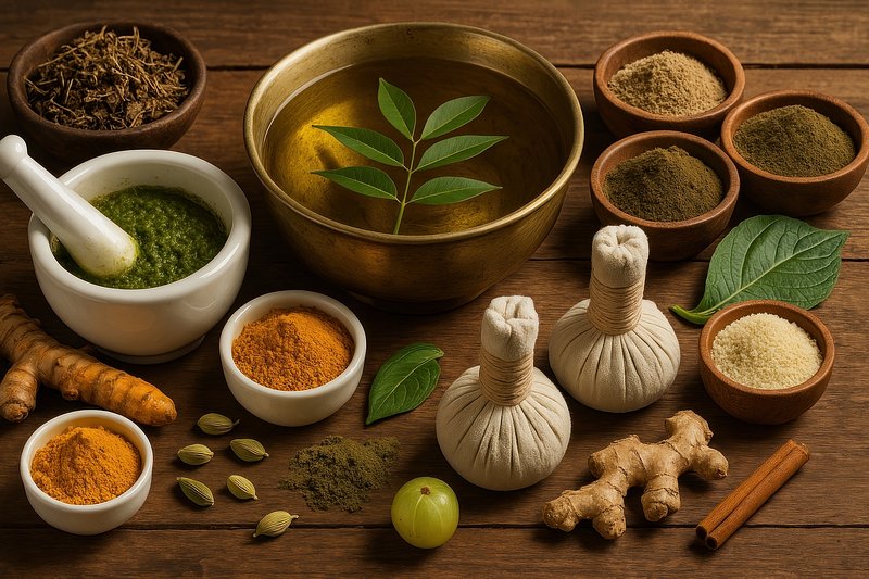 Traditional Ayurvedic healing ingredients displayed | Free Photo - rawpixel