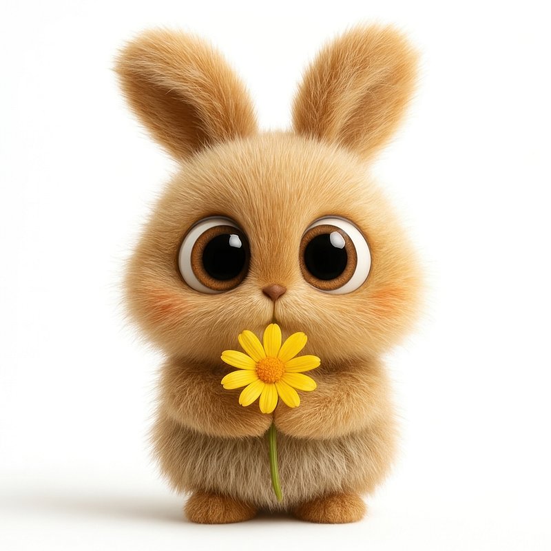 Cute fluffy bunny holding flower | Free Photo Illustration - rawpixel