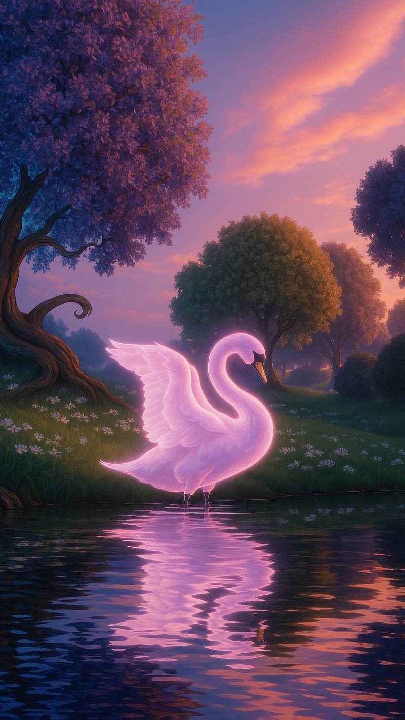 Enchanted glowing swan at dusk. | Free Photo Illustration - rawpixel