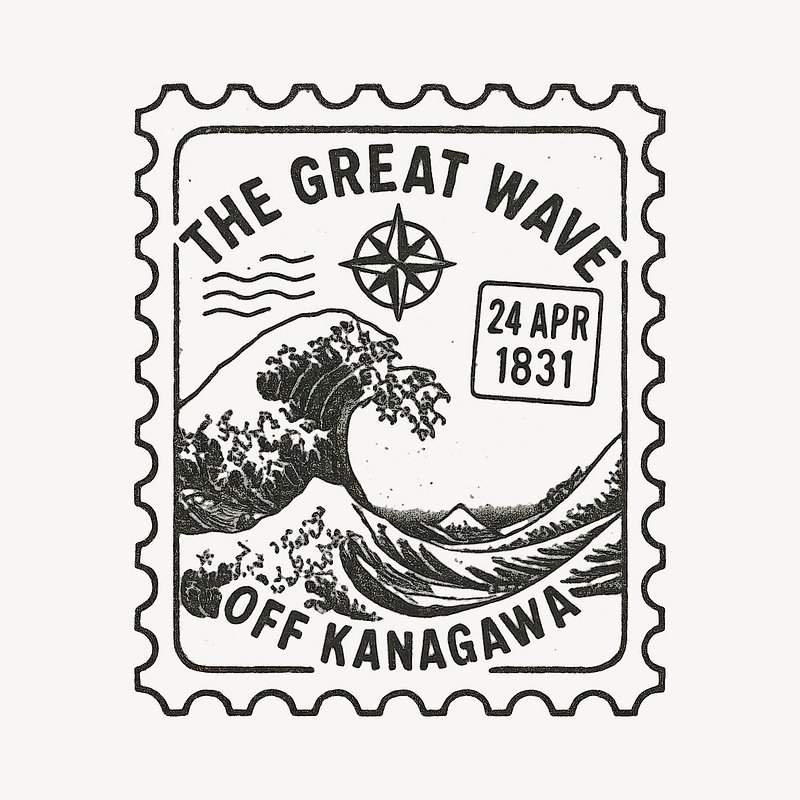 Vintage stamp featuring iconic wave | Free Photo Illustration - rawpixel