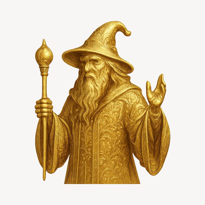PNG Golden wizard sculpture art | Free PNG - rawpixel