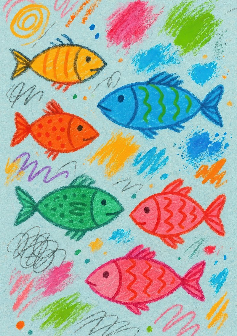 Colorful fish crayon illustration | Free Photo Illustration - rawpixel