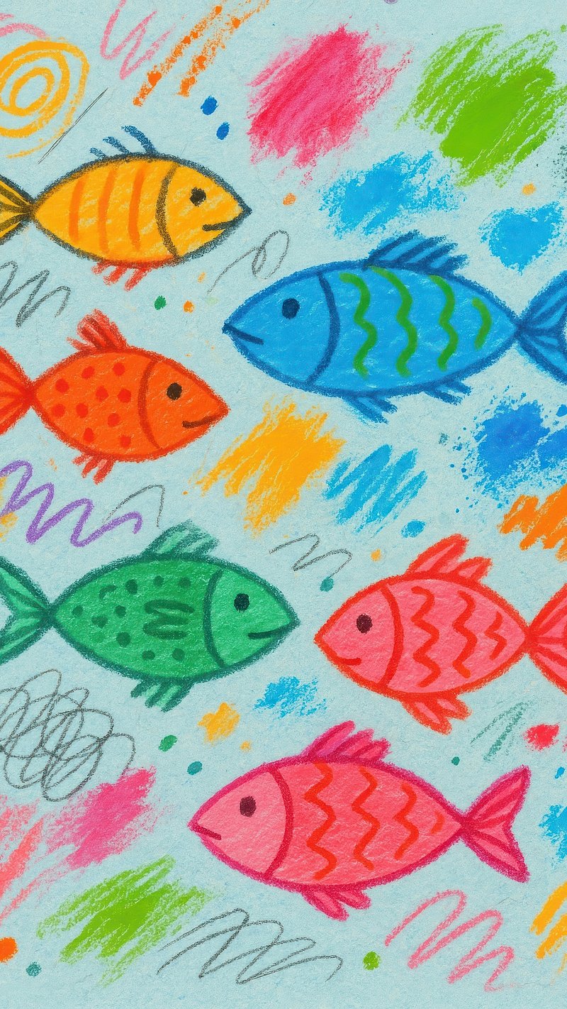 Colorful fish crayon illustration | Free Photo Illustration - rawpixel