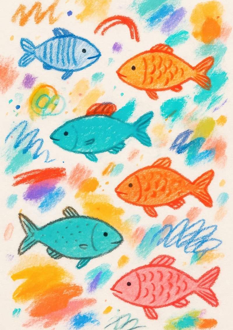 Colorful fish crayon illustration | Free Photo Illustration - rawpixel