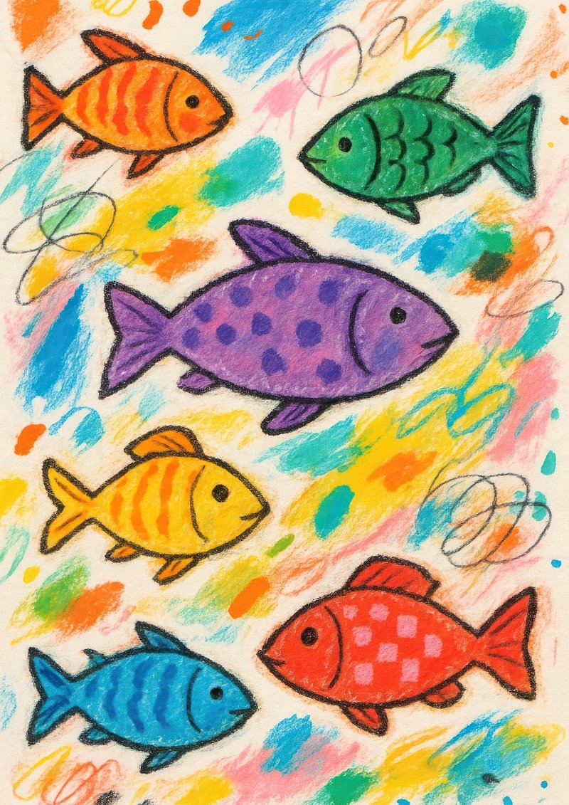 Colorful fish crayon illustration | Free Photo Illustration - rawpixel