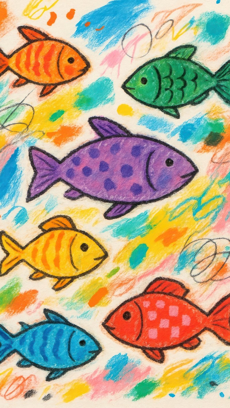 Colorful fish crayon illustration | Free Photo Illustration - rawpixel