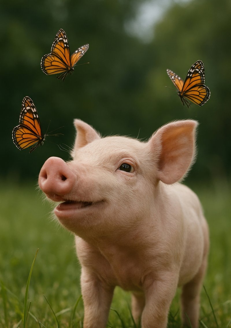 Piglet enjoying butterflies outdoors | Free Photo - rawpixel
