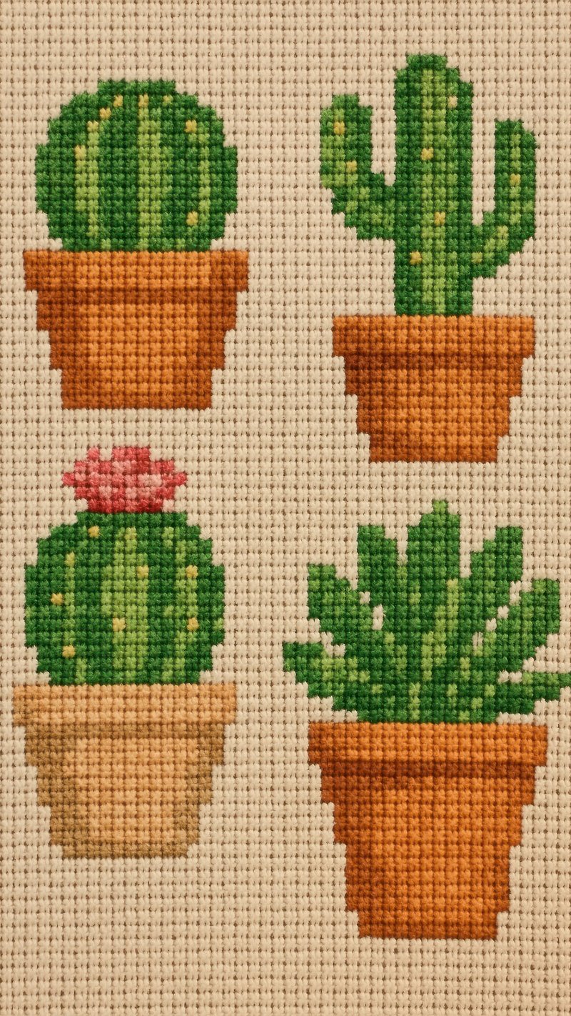 Colorful cactus cross-stitch design | Free Photo Illustration - rawpixel