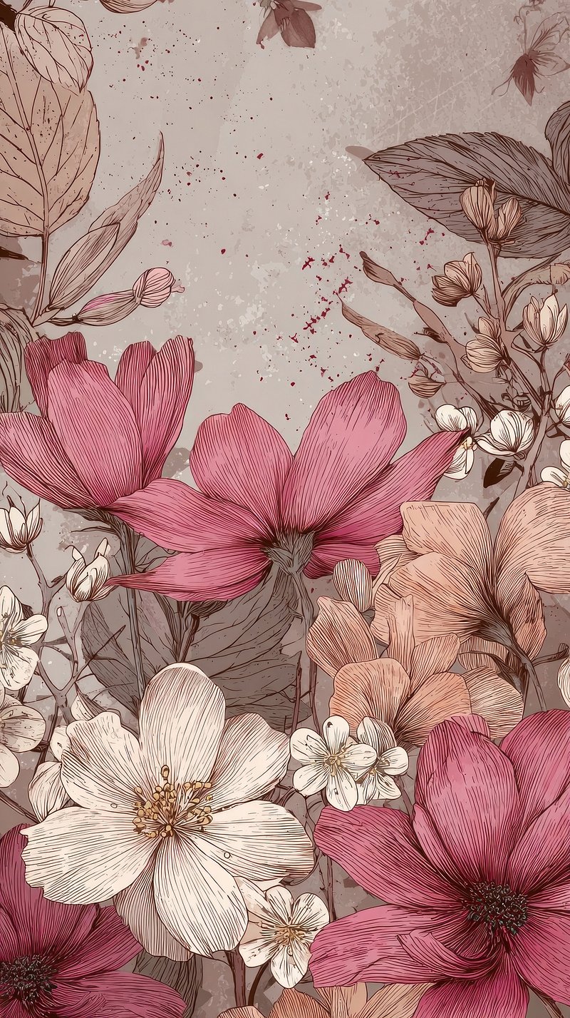 Pink+flowers Spring Pattern Wallpaper Design Background Images | Free ...