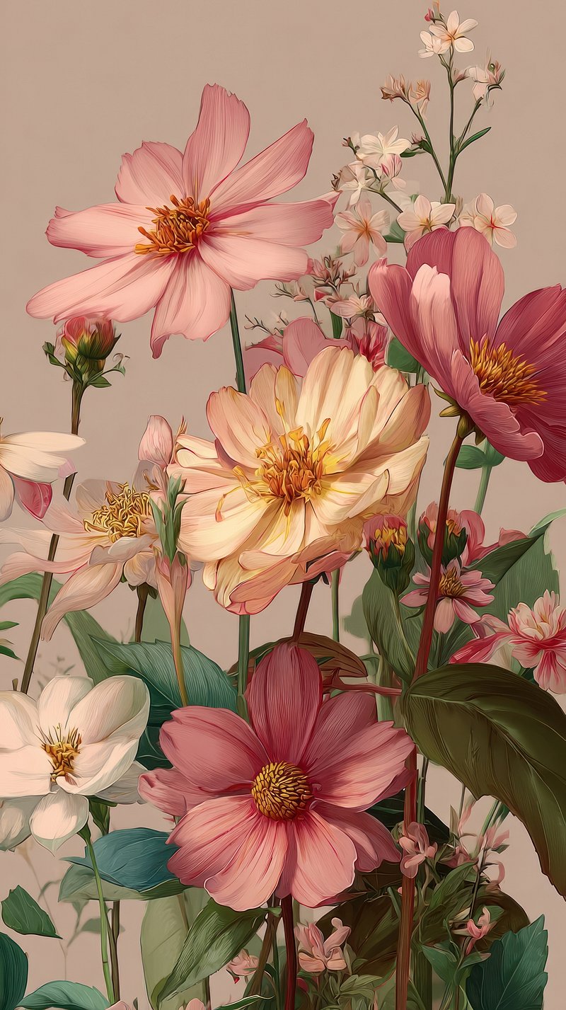 Spring flowers postcard illustration vintage | Free Photo Illustration ...