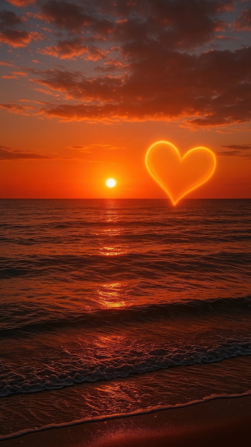Heart sunset iPhone wallpaper, ocean | Premium Photo - rawpixel