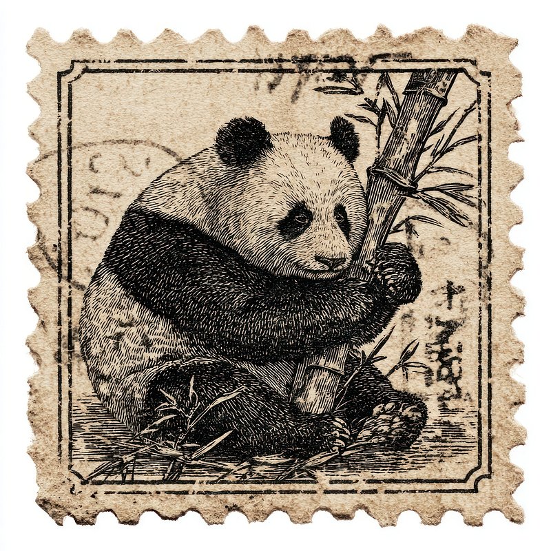 Vintage panda postage stamp illustration | Free Photo - rawpixel