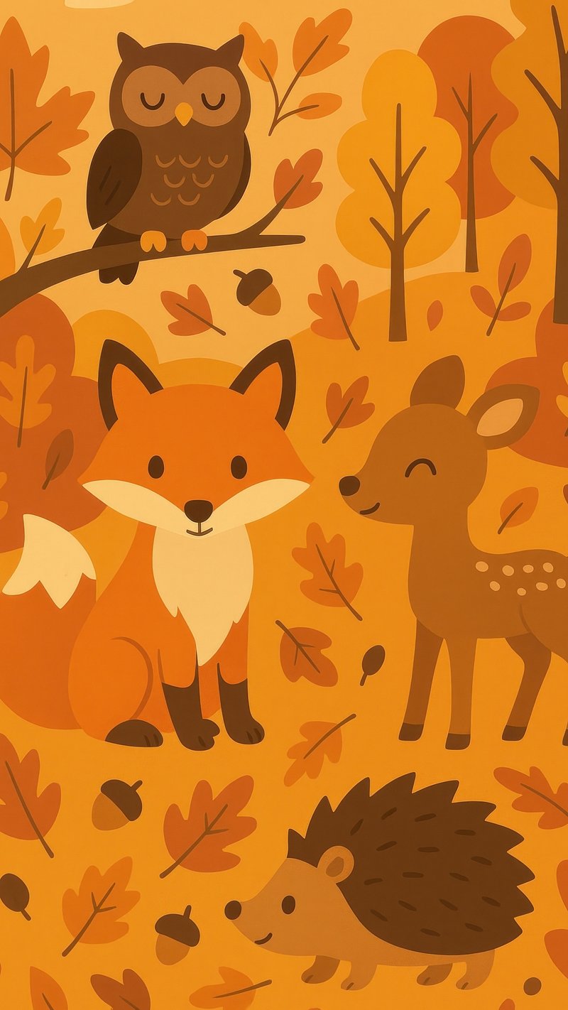 Cute woodland animals autumn mobile | Free Photo Illustration - rawpixel