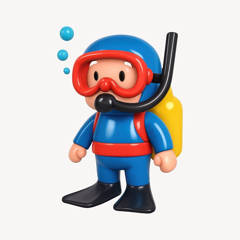 Cute diver cartoon character illustration | Free Photo Illustration ...