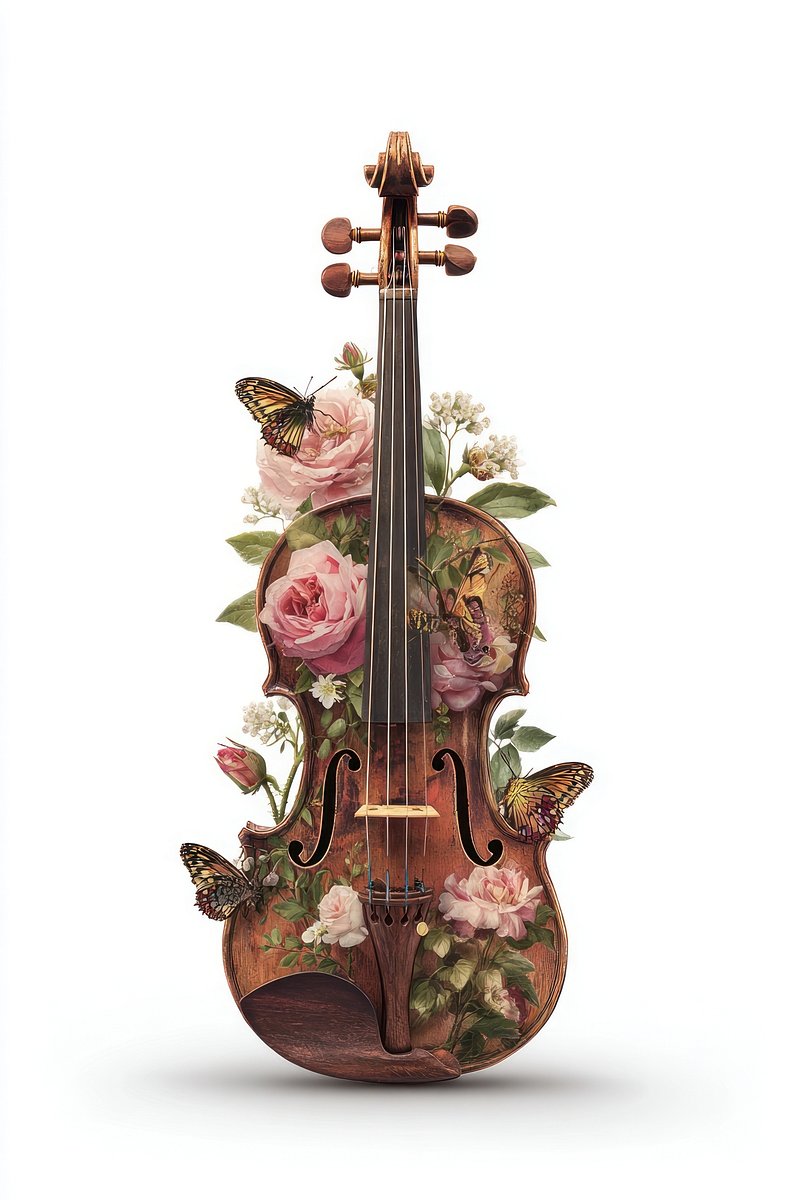 PNG Illustration butterflies violin floral | Premium PNG - rawpixel