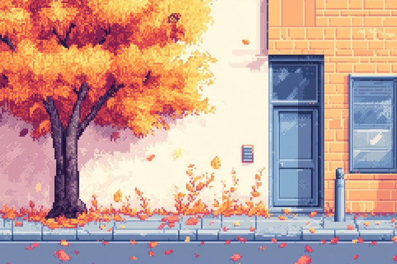 Autumn illustration pixelated street | Free Photo Illustration - rawpixel