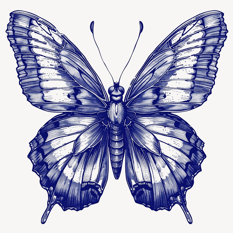 Butterfly drawing blue art | Free Photo Illustration - rawpixel