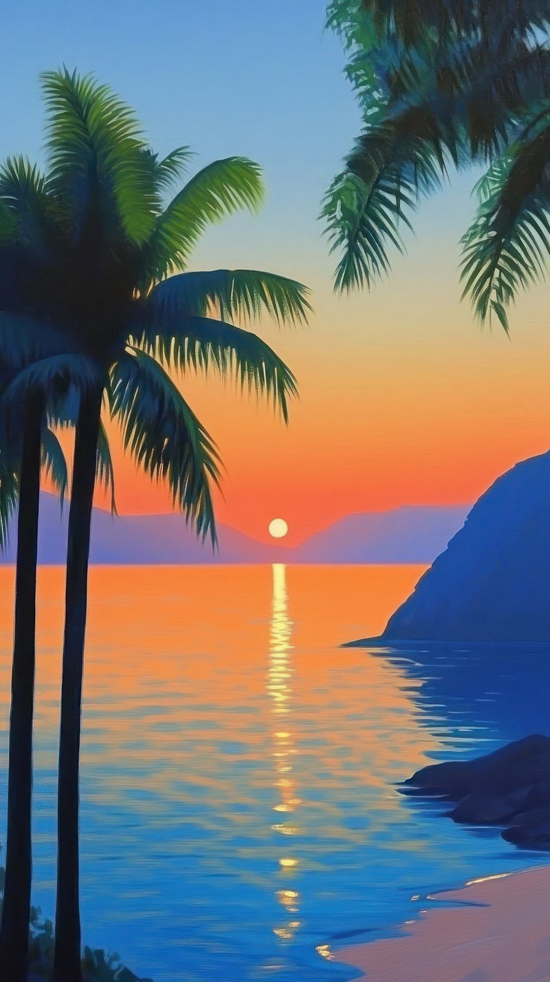 Tropical landscape wallpaper scenery. | Free Photo Illustration - rawpixel