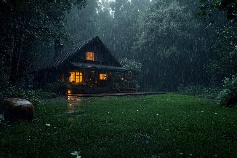 Cozy cabin nestled rainy rainforest | Free Photo - rawpixel