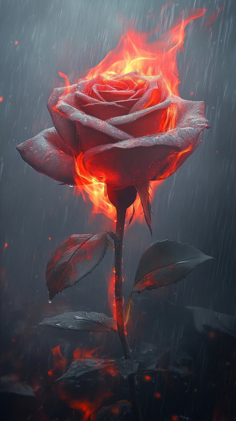 Rose fiery petals flower flame | Free Photo - rawpixel