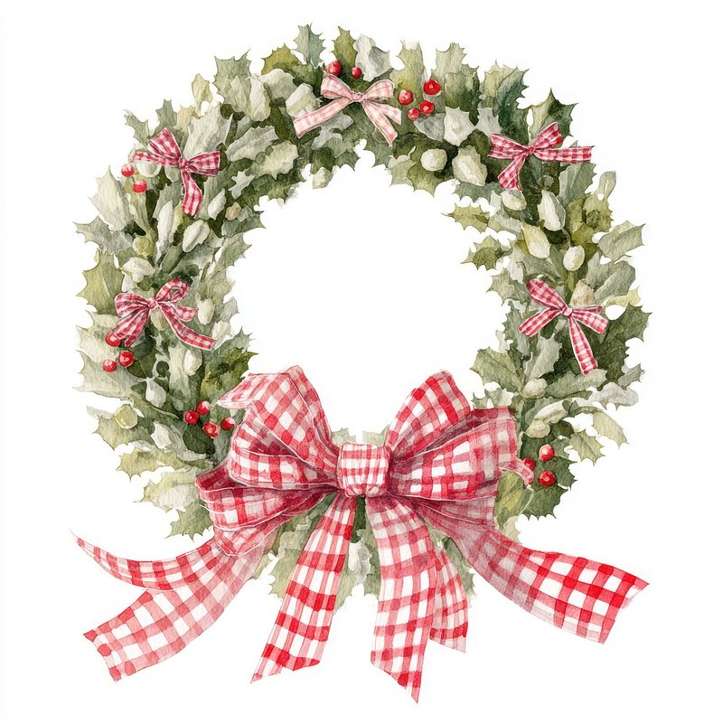 PNG Festive wreath gingham bow | Free PNG - rawpixel
