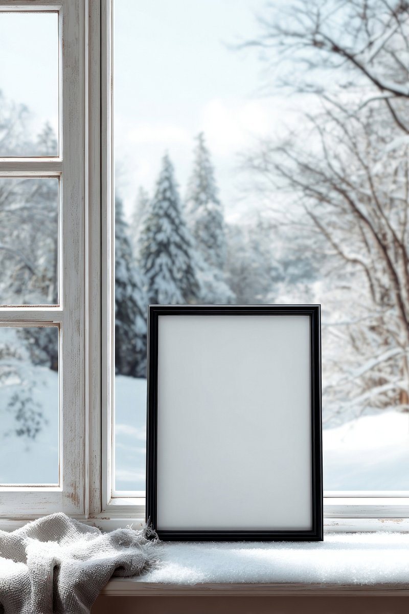 Blank frame in snowy window | Free Photo - rawpixel