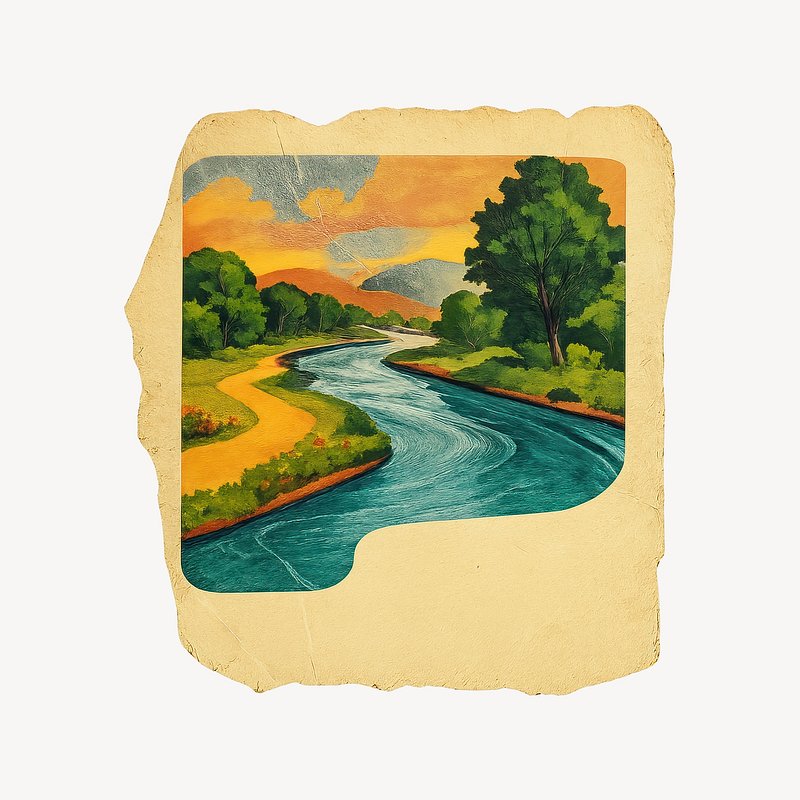 Vintage River Landscape Shadow Art Images | Free Photos, PNG Stickers ...