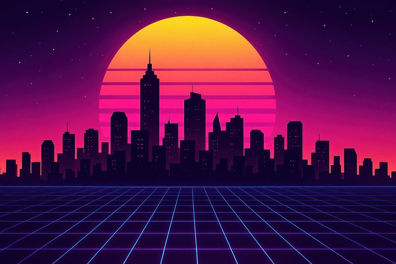 Sunset City Image Grid Neon Retro Images | Free Photos, PNG Stickers ...