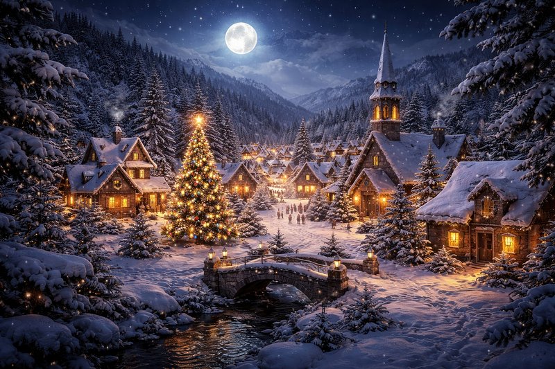 Winter Landscape With House Snowy Lights Illustration Images | Free ...