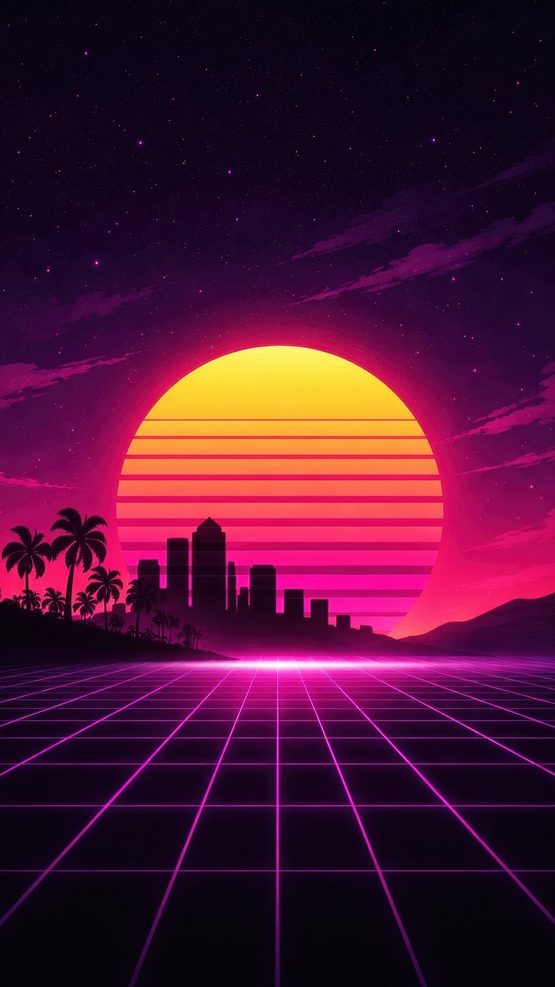 Sunset City Image Grid Neon Retro Images | Free Photos, PNG Stickers ...