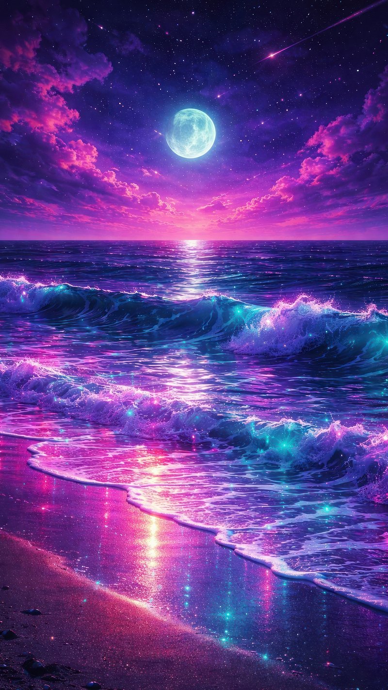 Beach Scenery Night Moon Sky Wallpaper Images | Free Photos, PNG ...