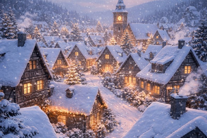 Winter Town Wallpaper Illustration Images | Free Photos, PNG Stickers ...