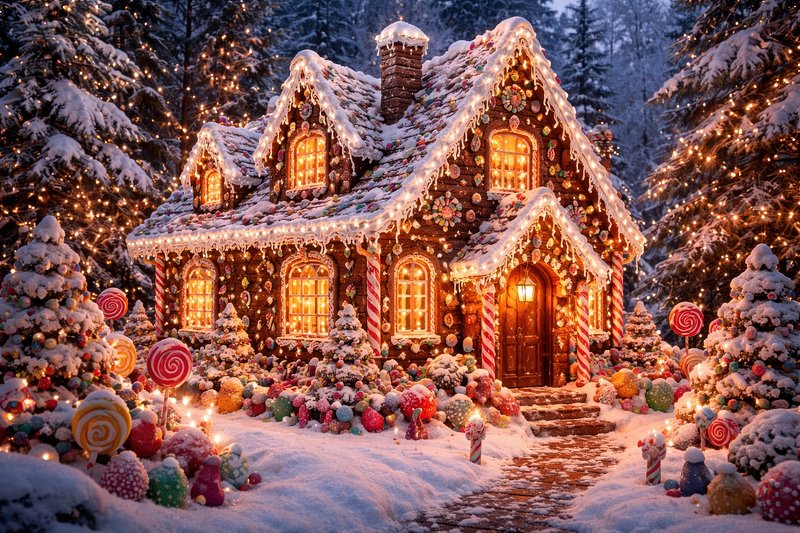 Winter Landscape With House Snowy Lights Illustration Images | Free ...