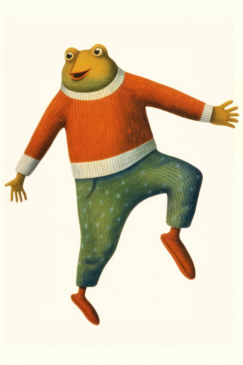 Frog wearing pants jumping white | Free Photo Illustration - rawpixel
