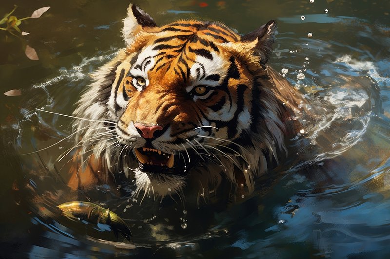 Tiger catching fish river wildlife | Free Photo Illustration - rawpixel