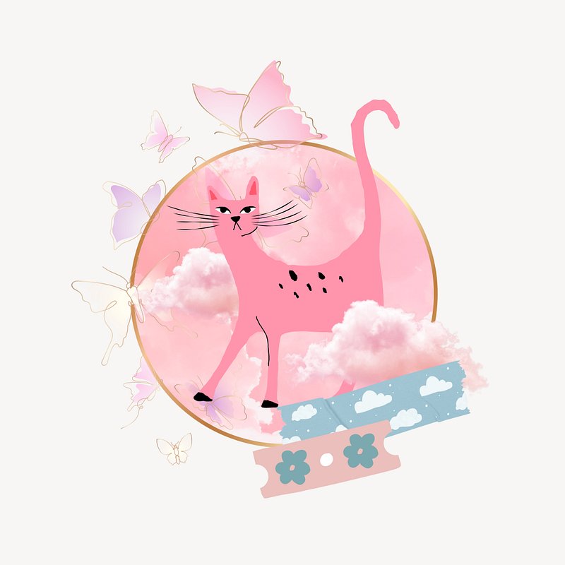 Pink cartoon cat, dreamy collage | Premium Photo - rawpixel