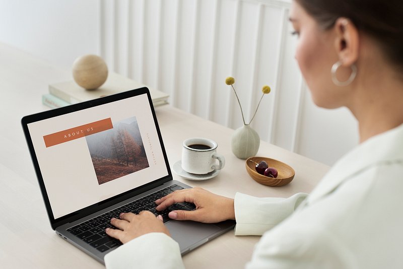 Woman using a laptop mockup | Premium PSD Mockup - rawpixel