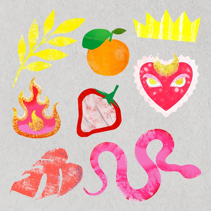 Exotic funky stickers, aesthetic collage | Premium Vector - rawpixel