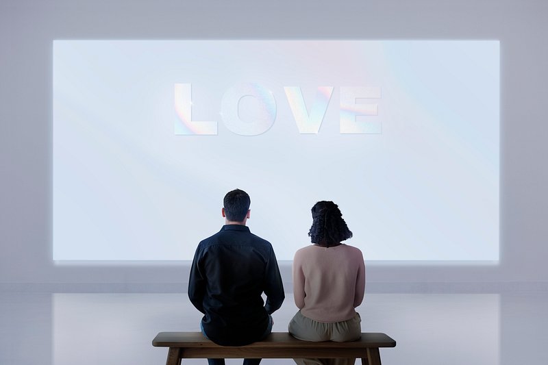 Couple with projector wall mockup | Premium PSD Mockup - rawpixel