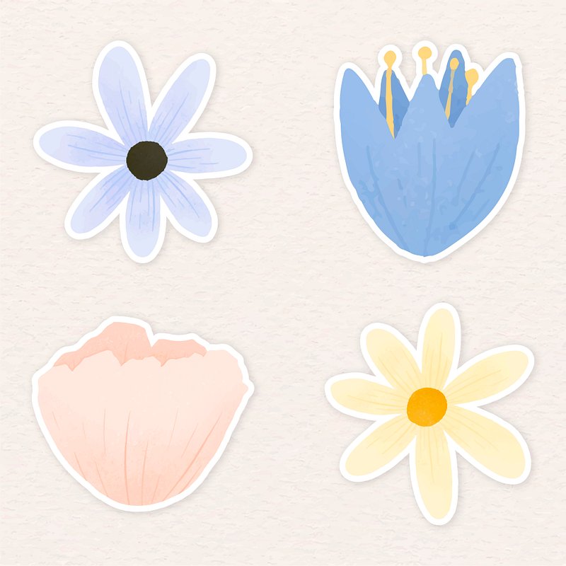 Colorful floral sticker collection illustration | Premium PSD - rawpixel