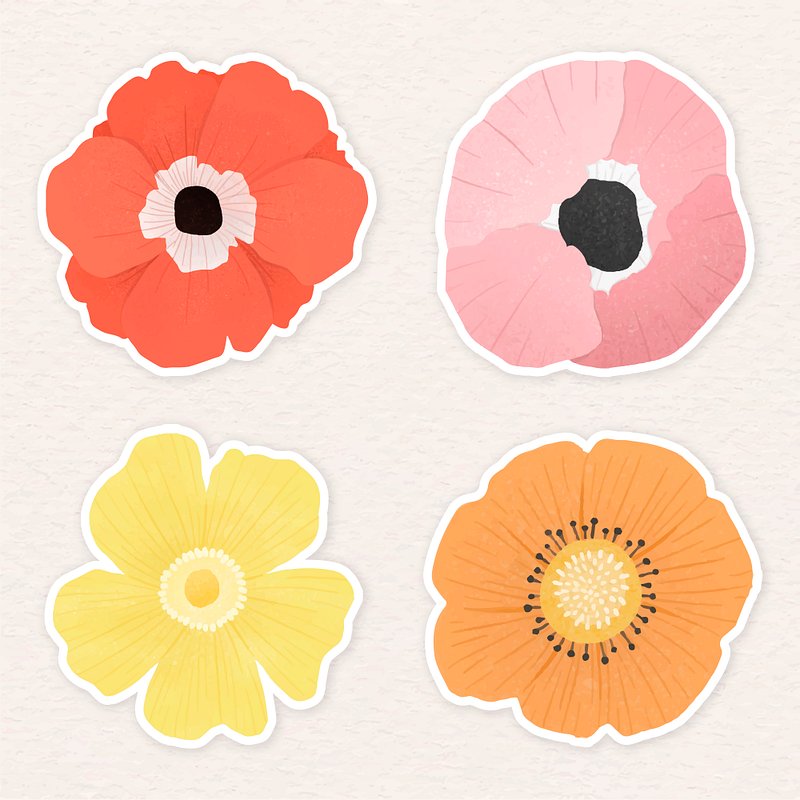 Colorful floral sticker set illustration | Premium PSD - rawpixel