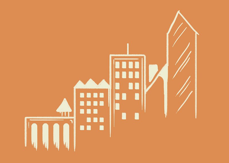 Beige buildings psd city sticker | Free PSD - rawpixel