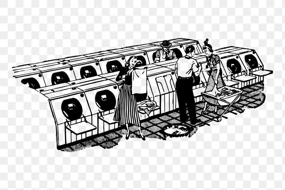 Self-service laundry png sticker, vintage | Free PNG - rawpixel